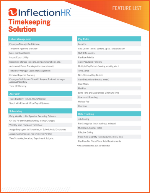 Cloud Time and Labor Manager Features List | Inflection HR